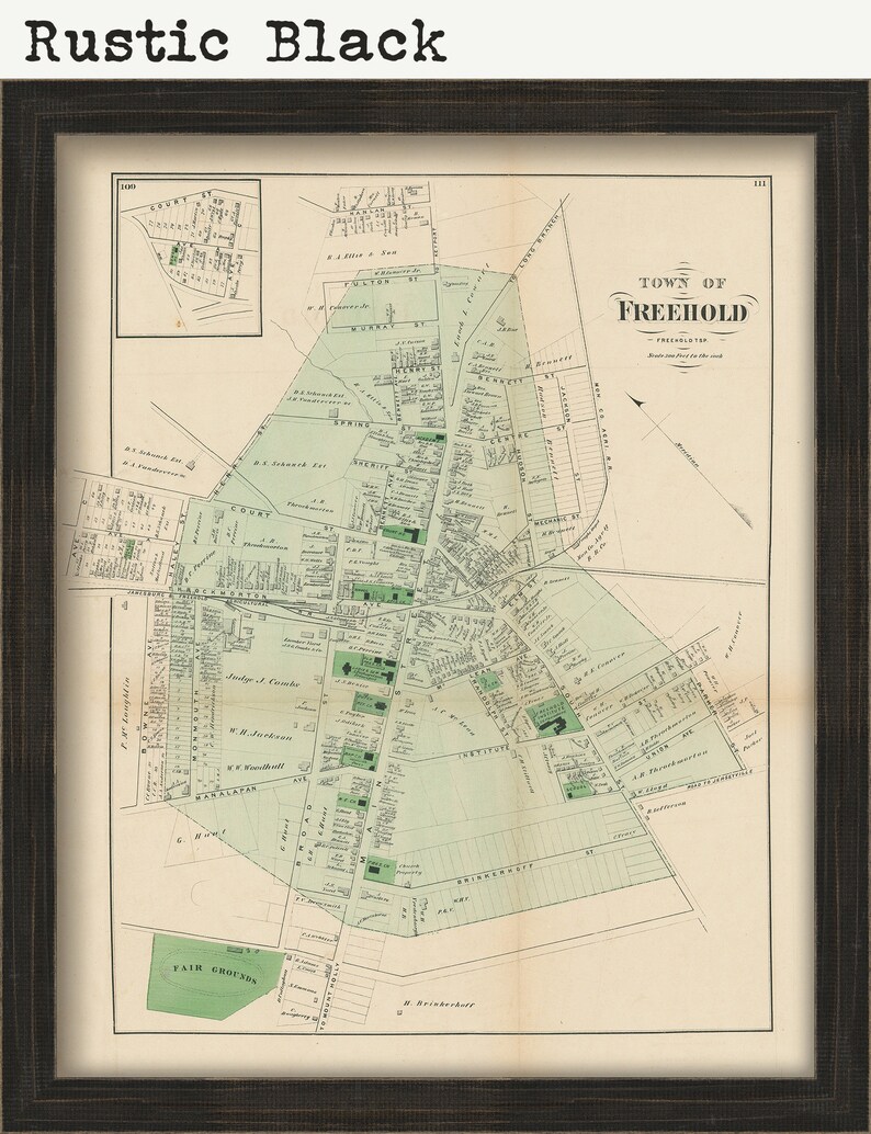 Town of FREEHOLD New Jersey 1873 Map Replica or Genuine - Etsy