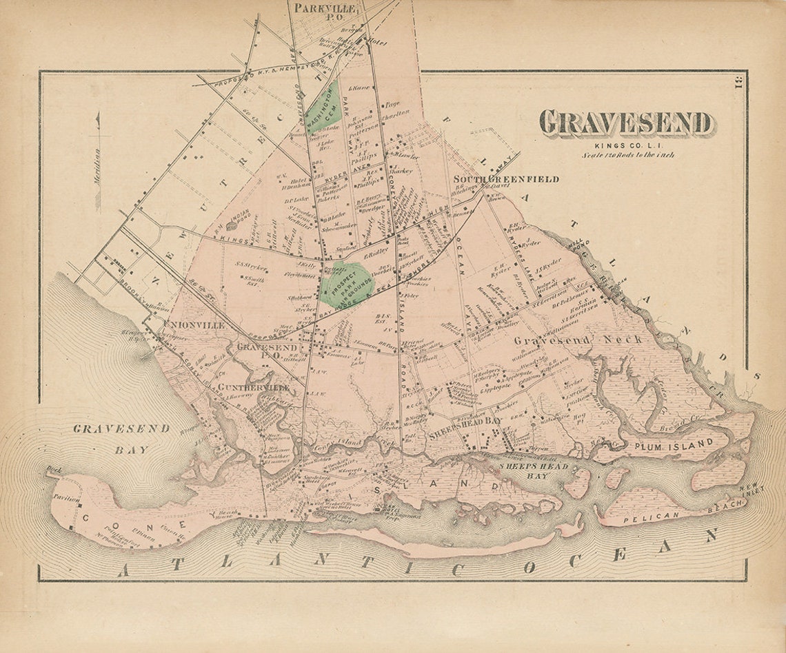 Gravesend Brooklyn New York 1873 Map Replica and GENUINE - Etsy