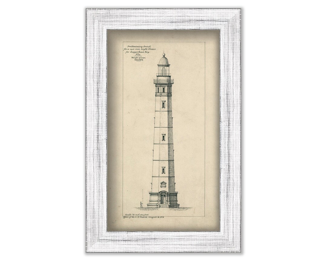 LOGGERHEAD KEY LIGHTHOUSE Florida Drawing and Plan of the - Etsy