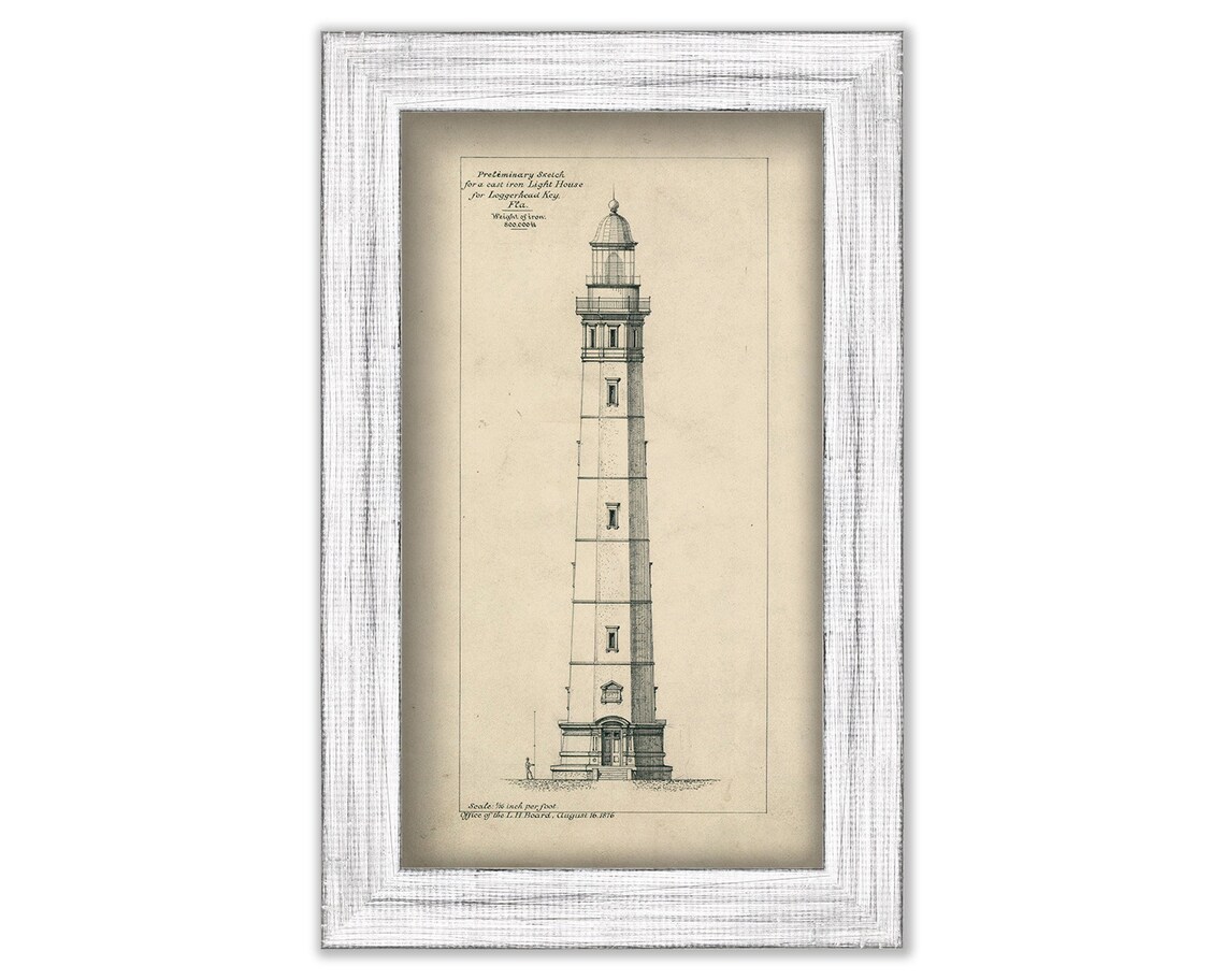 LOGGERHEAD KEY LIGHTHOUSE Florida Drawing and Plan of the - Etsy