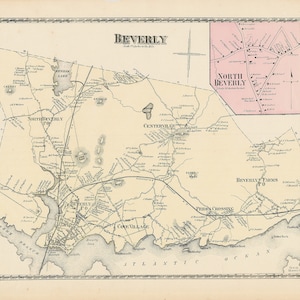 BEVERLY, Massachusetts 1872 Map Replica or Genuine ORIGINAL - Etsy