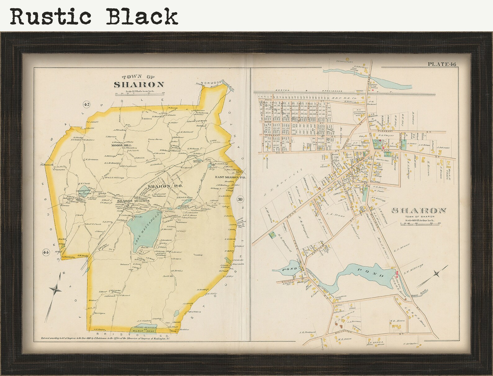 Town and Village of SHARON, Massachusetts 1888 Map - Etsy
