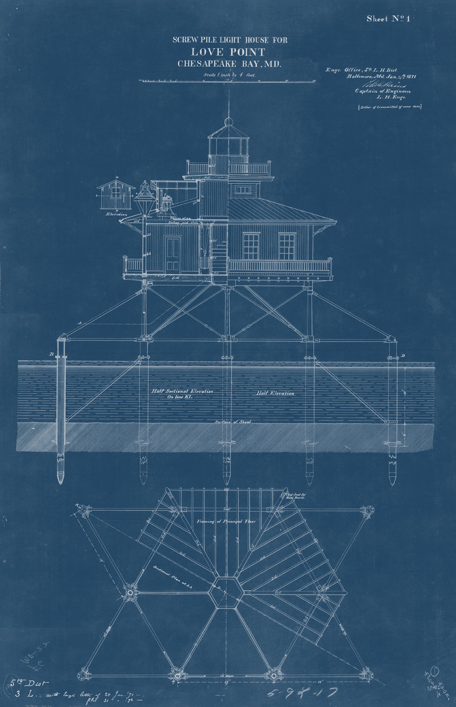 LOVE POINT LIGHTHOUSE Maryland Blueprint Drawing and Plan - Etsy