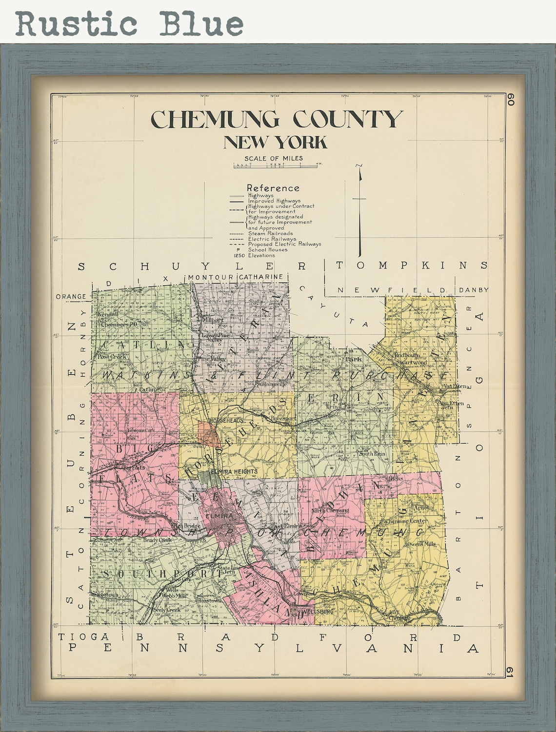 CHEMUNG County New York 1912 Map Replica or GENUINE ORIGINAL | Etsy