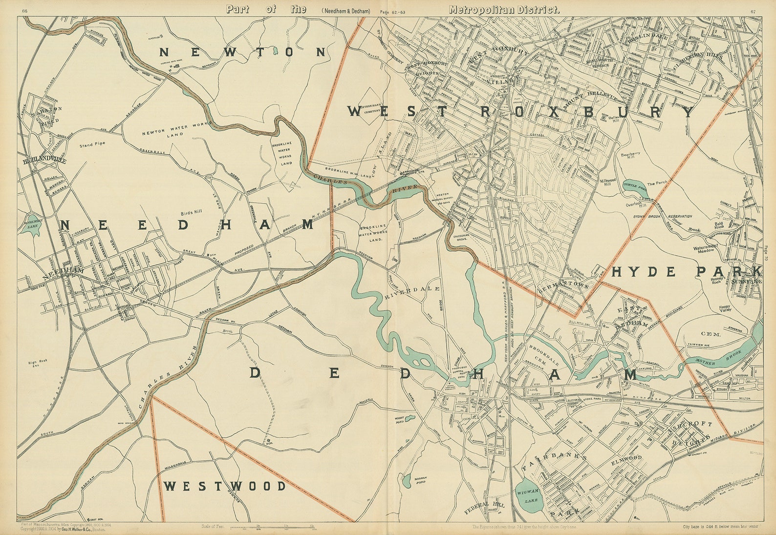 DEDHAM Massachusetts and the Surrounding Area 1904 Map/chart | Etsy