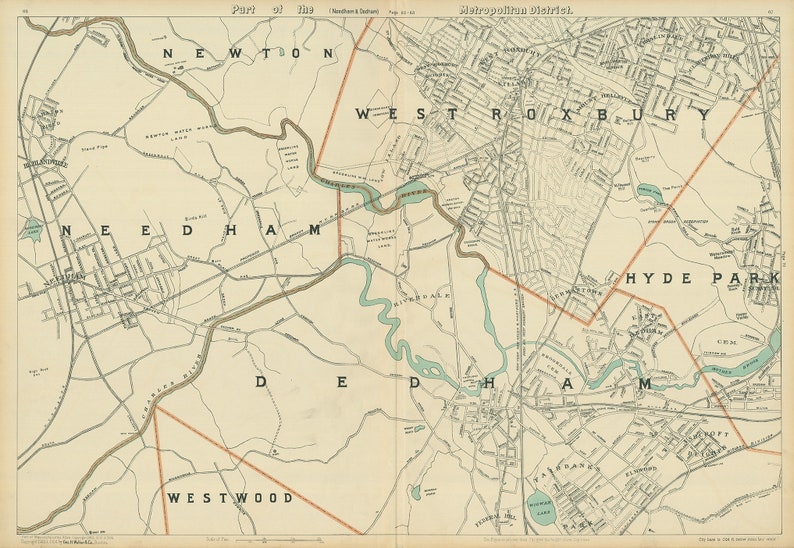 DEDHAM Massachusetts and the Surrounding Area 1904 Map/chart | Etsy