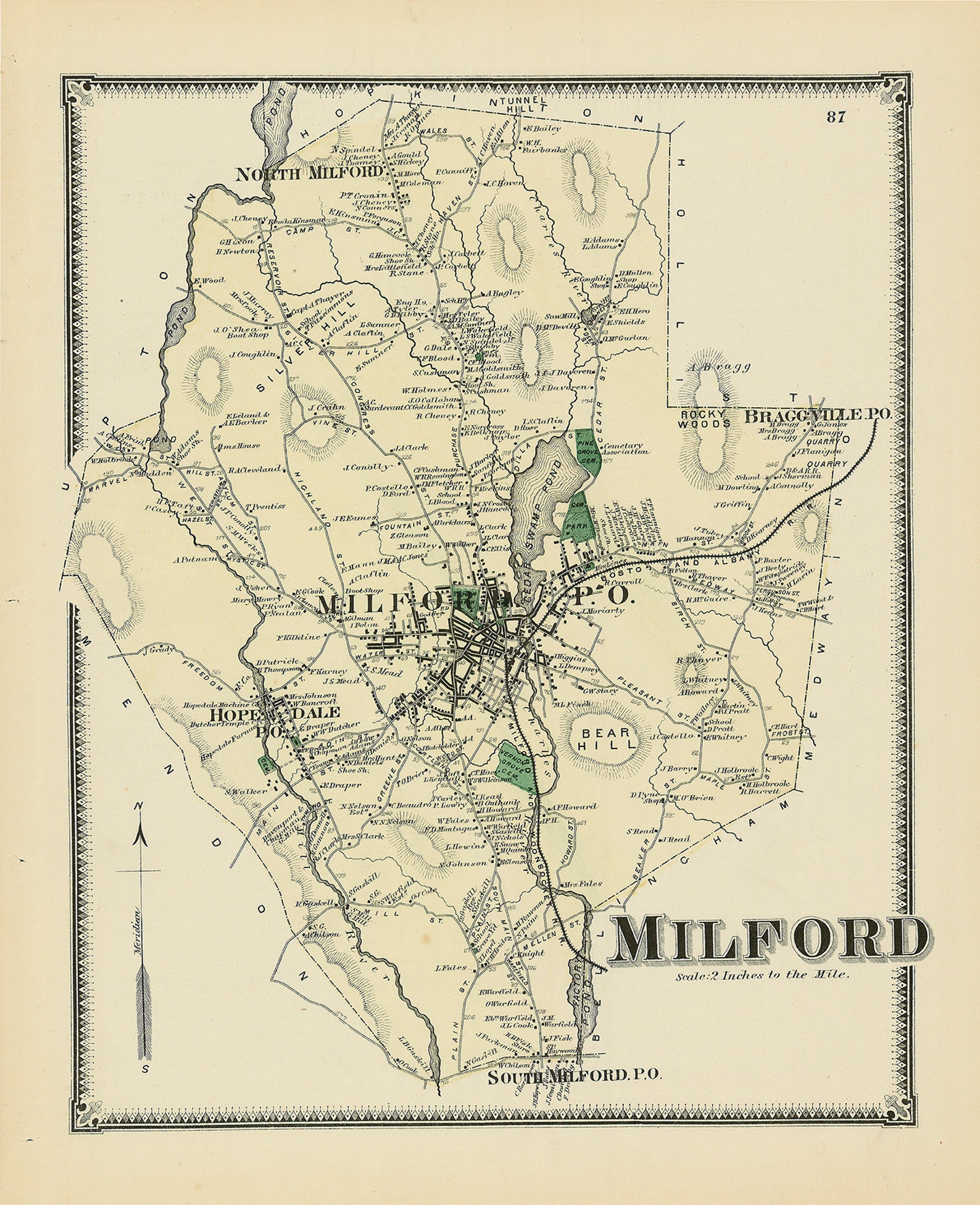 Town of MILFORD Massachusetts 1870 Map - Etsy