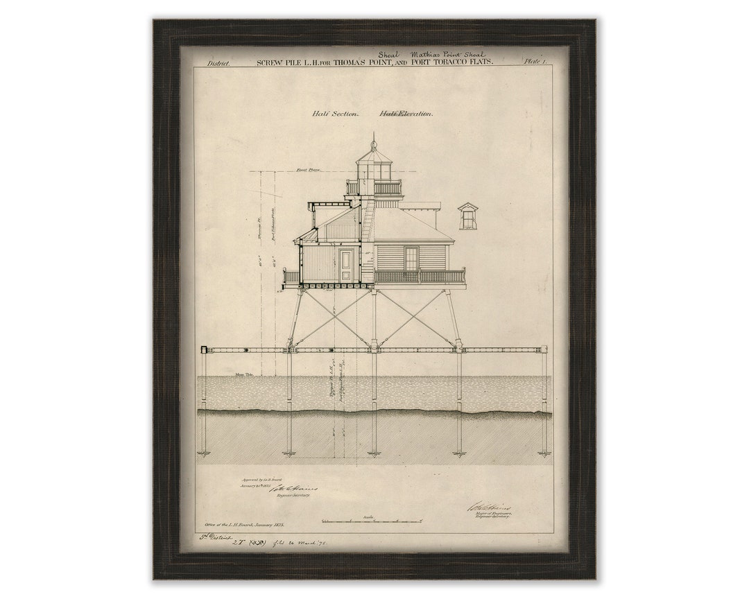 THOMAS POINT SHOAL Lighthouse, Cheapeake Bay, Maryland - Drawing and ...