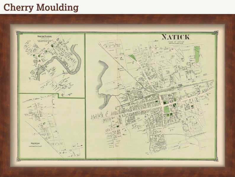 Village of NATICK Massachusetts 1875 Map Replica or Genuine | Etsy