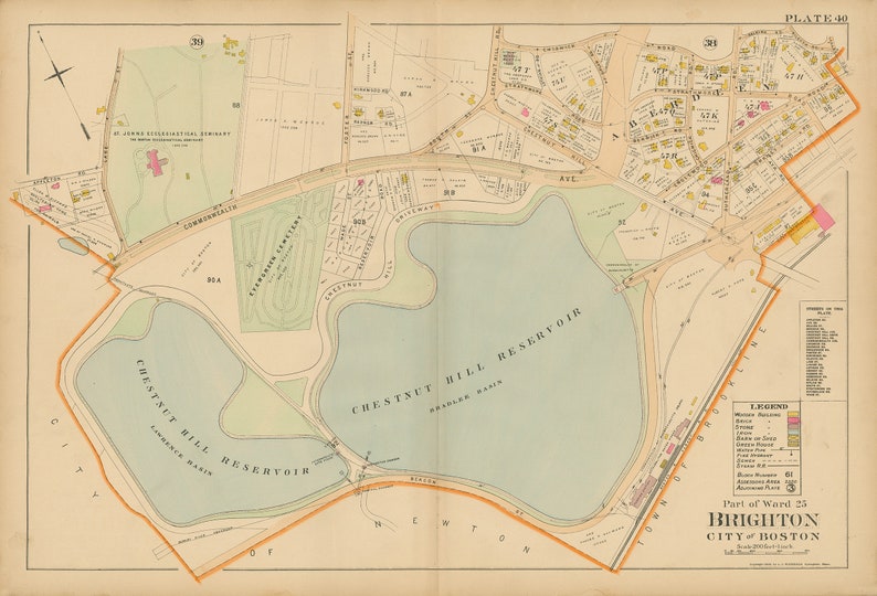 BRIGHTON Massachusetts 1899 Map Plate 40 Replica or - Etsy