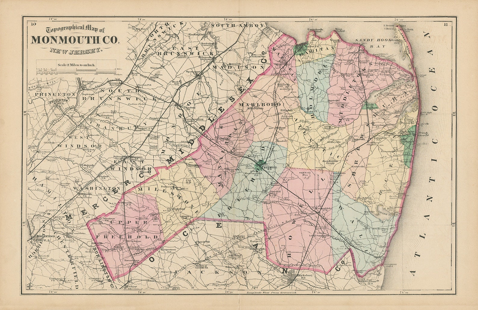 Town of FREEHOLD, New Jersey 1873 Map - Replica or Genuine ORIGINAL - Etsy
