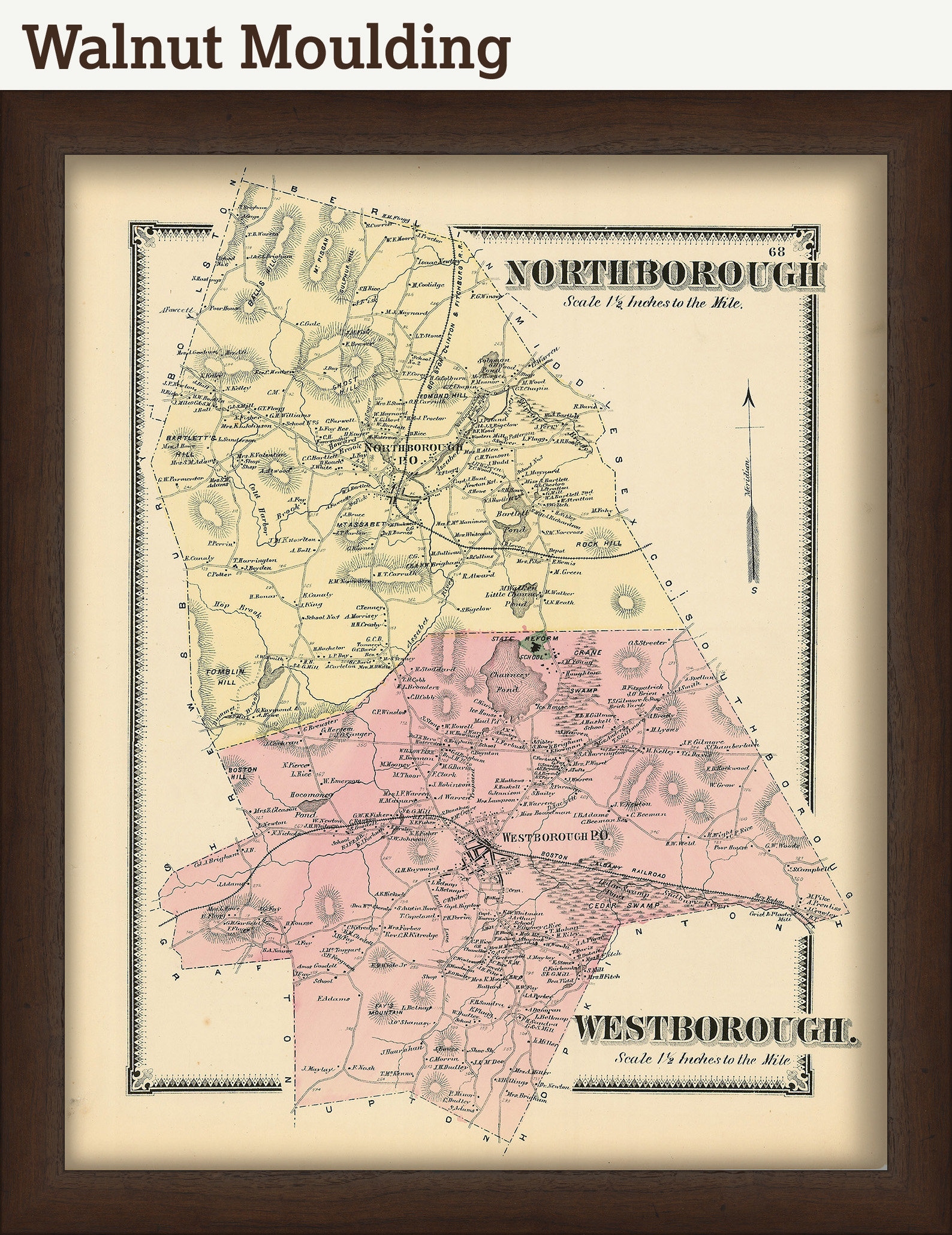 Towns of NORTHBOROUGH and WESTBOROUGH Massachusetts 1870 Map | Etsy