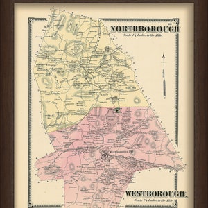 Towns of NORTHBOROUGH and WESTBOROUGH, Massachusetts 1870 Map - Etsy