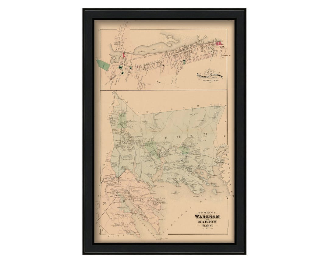 TOWN of WAREHAM and MARION, Massachusetts Map 1879-colored Reproduction ...