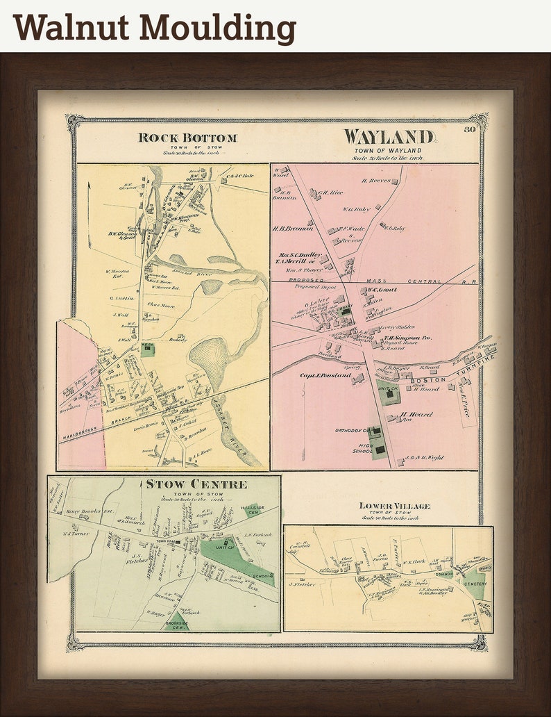 Villages of STOW and WAYLAND Massachusetts 1875 Map - Etsy