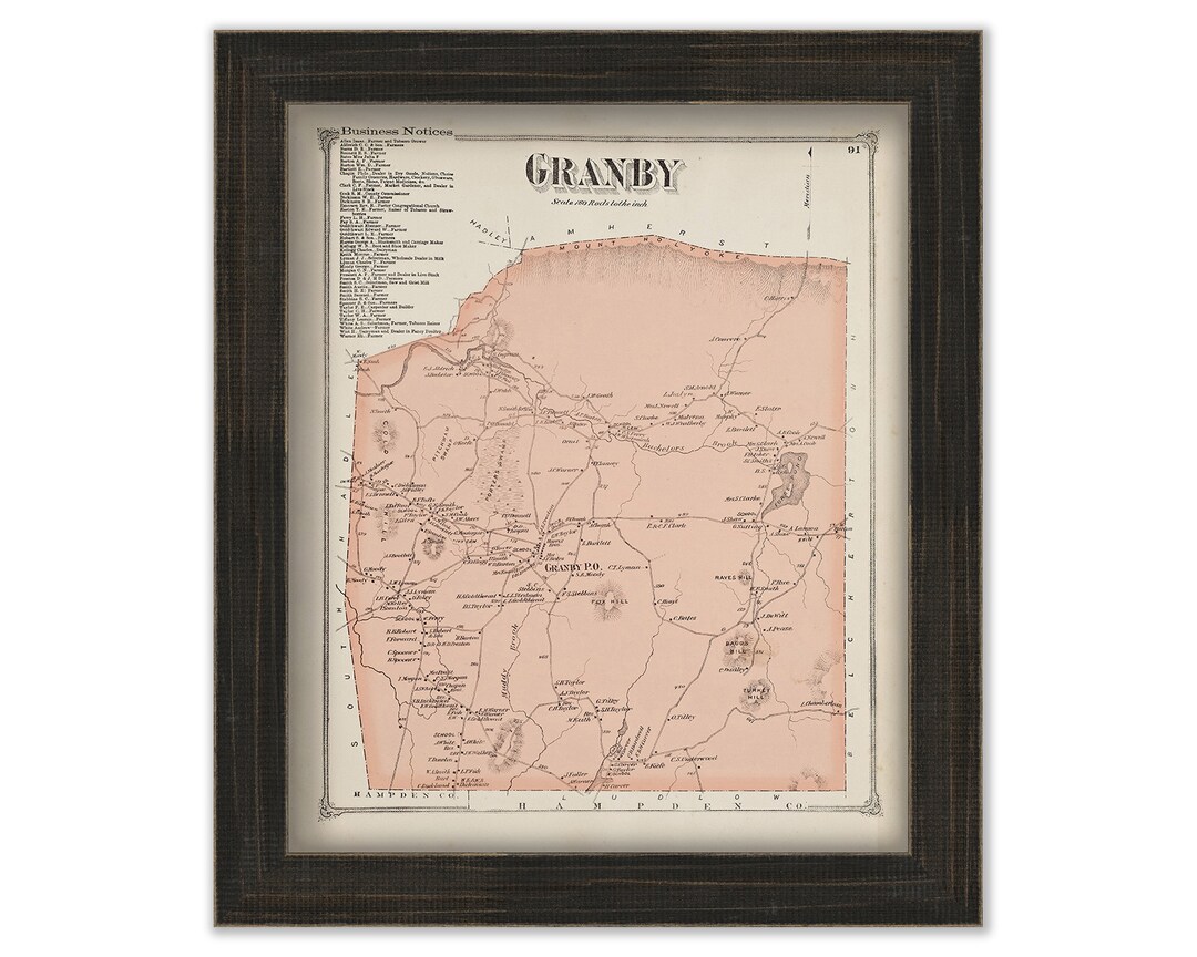 Town of GRANBY, Massachusetts 1873 Map - Etsy