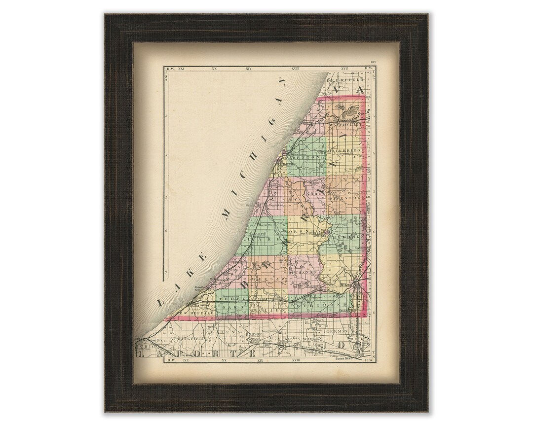 BERRIEN COUNTY, Michigan 1873 Map - Replica or Genuine Original - Etsy