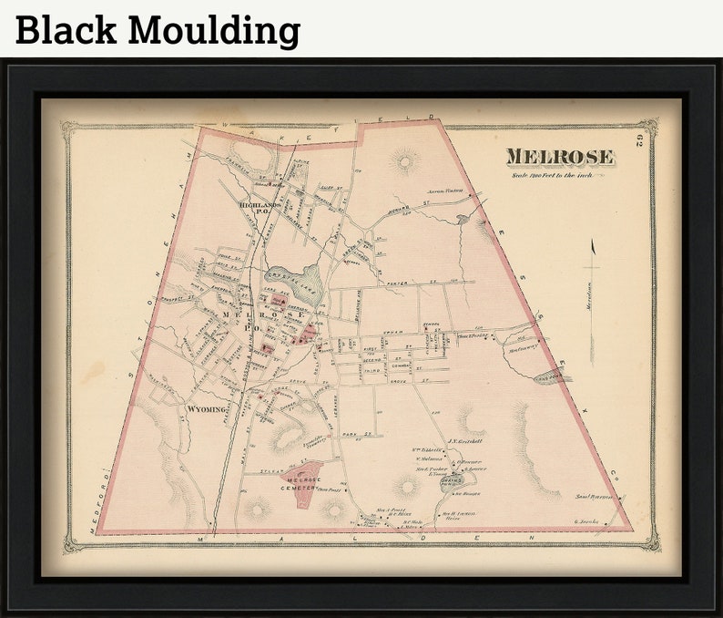 MELROSE, Massachusetts 1875 Map - Replica or Genuine ORIGINAL - Etsy