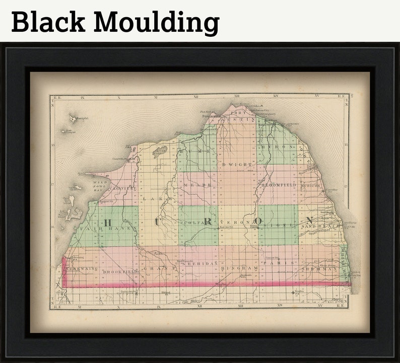 HURON COUNTY Michigan 1873 Map Replica or Genuine Original | Etsy