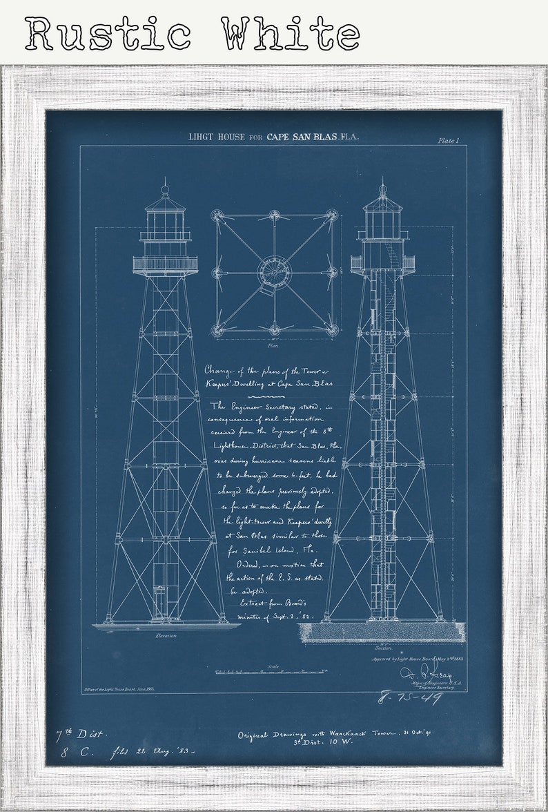 CAPE SAN BLAS Lighthouse Florida Blueprint Drawing and Plan - Etsy