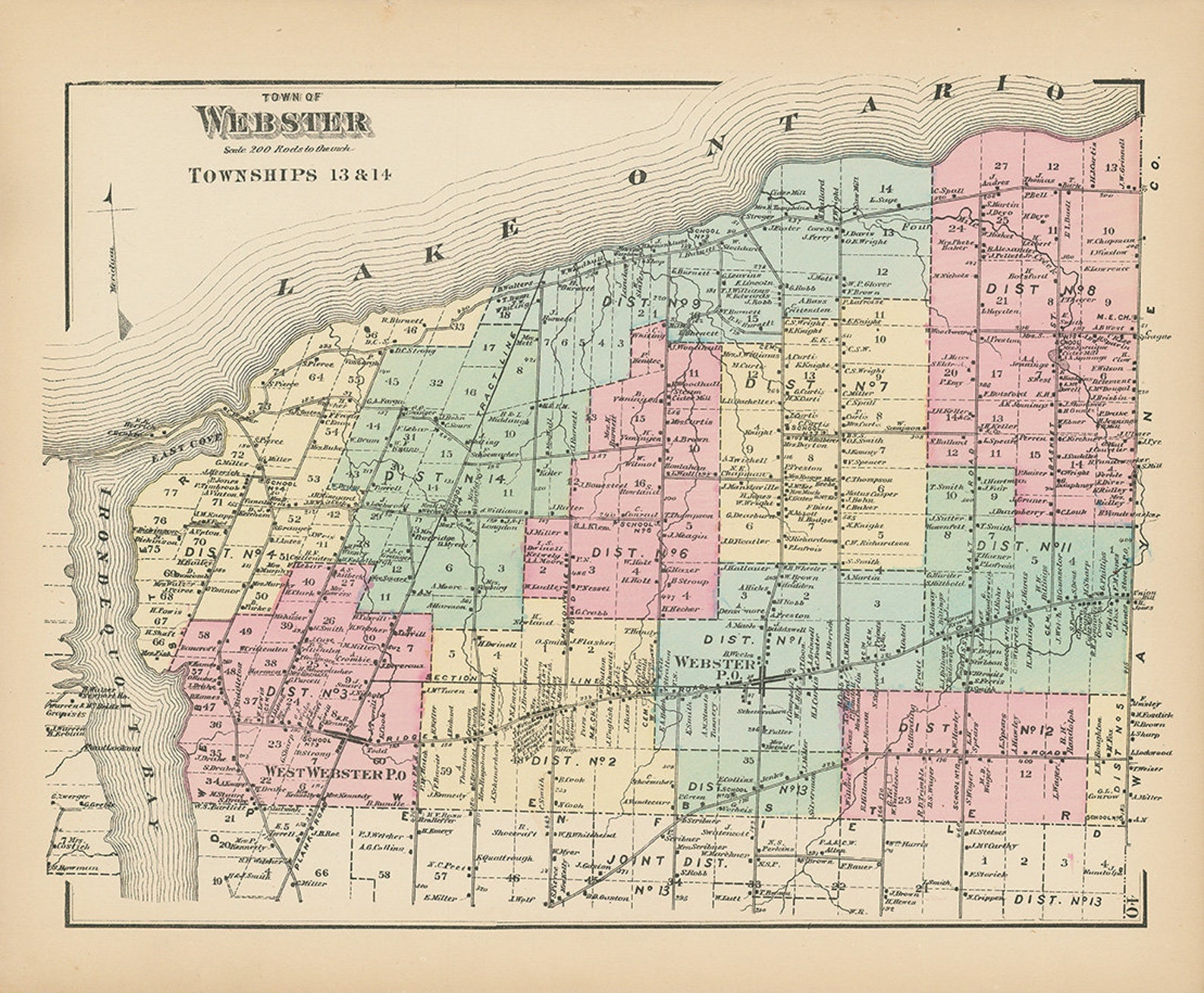 Town of WEBSTER New York 1872 Map | Etsy