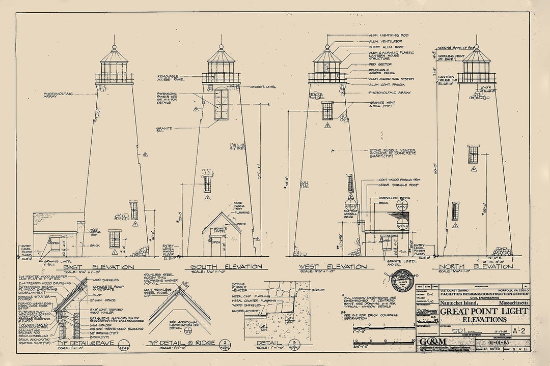 GREAT POINT LIGHTHOUSE, Nantucket, Massachusetts - Drawing and Plan of ...