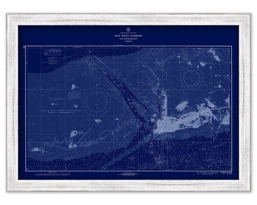 KEY WEST HARBOR, Florida - Nautical Chart Blueprint - Etsy