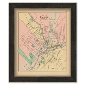 Cities of Bangor and Brewer, Maine 1890 Map, Replica or GENUINE ...