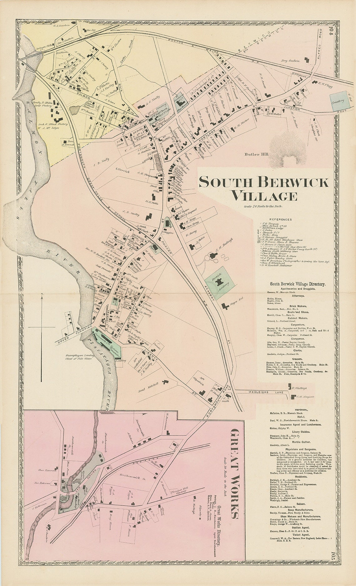 Village of SOUTH BERWICK Maine 1872 Map | Etsy