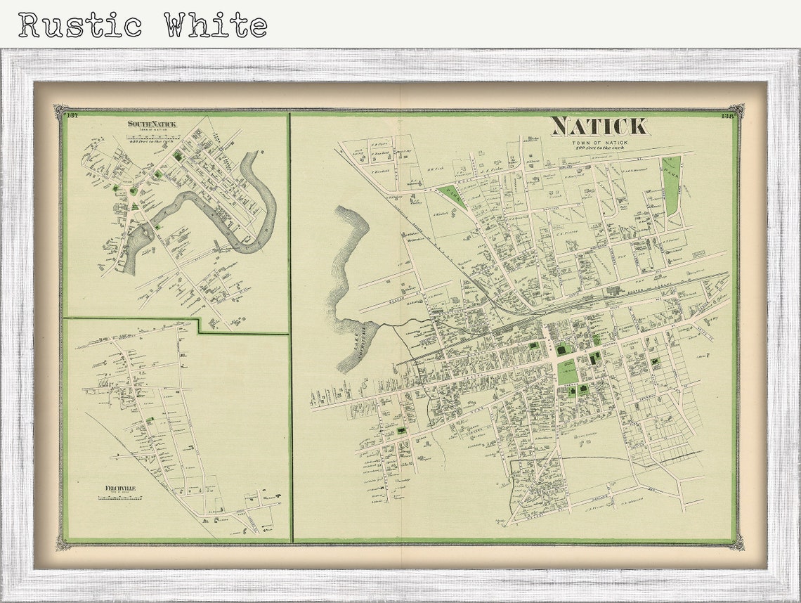Village of NATICK Massachusetts 1875 Map Replica or Genuine | Etsy