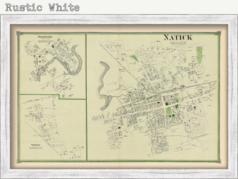 Village of NATICK Massachusetts 1875 Map Replica or Genuine | Etsy
