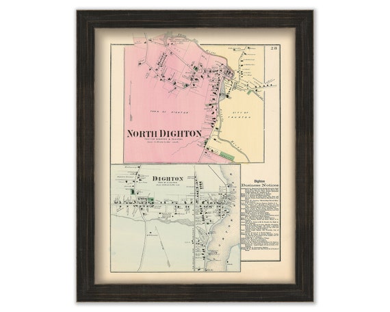 NORTH DIGHTON Massachusetts 1871 Map Replica or Genuine - Etsy