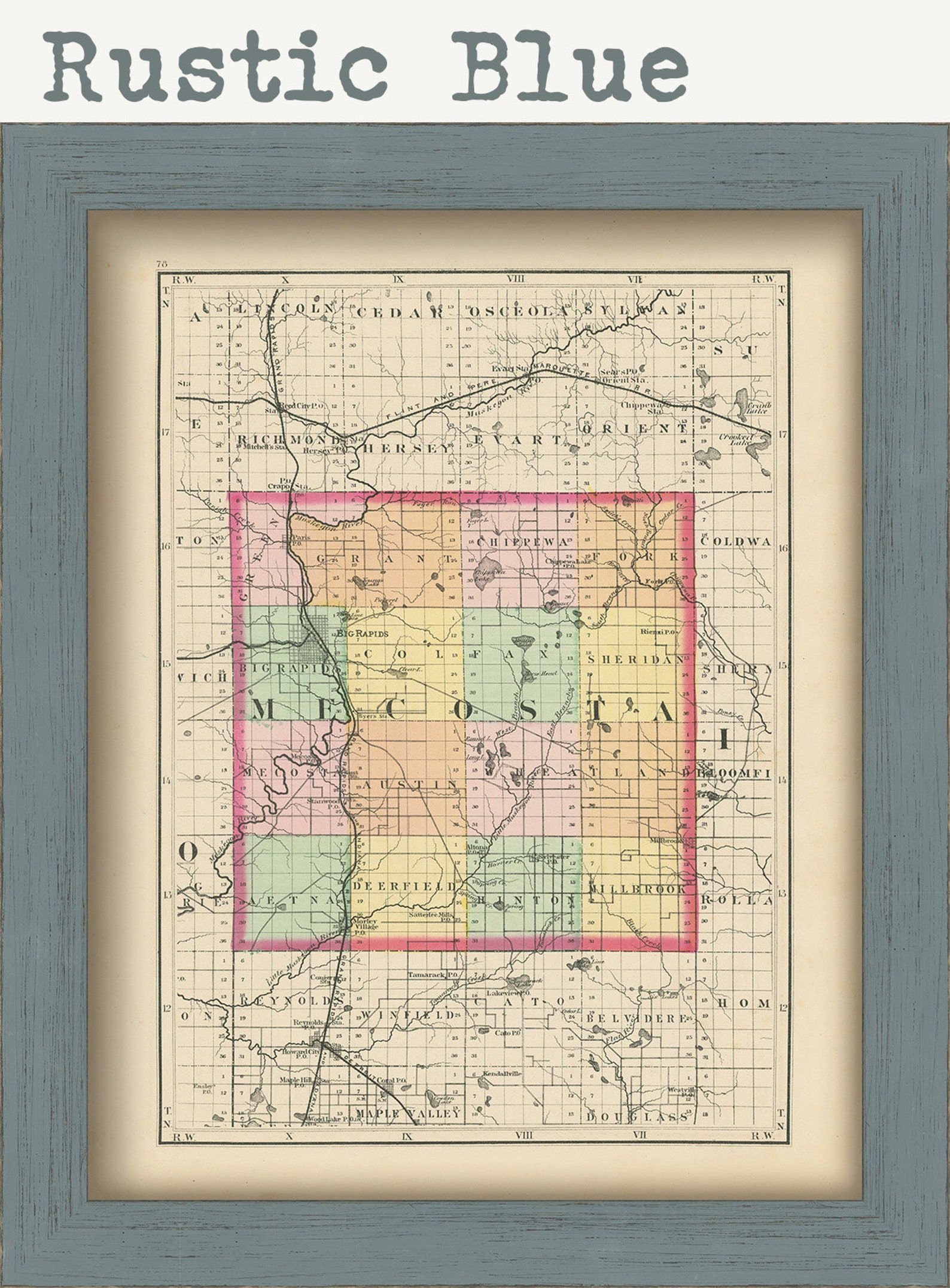 MECOSTA COUNTY, Michigan 1873 Map - Replica or Genuine Original - Etsy
