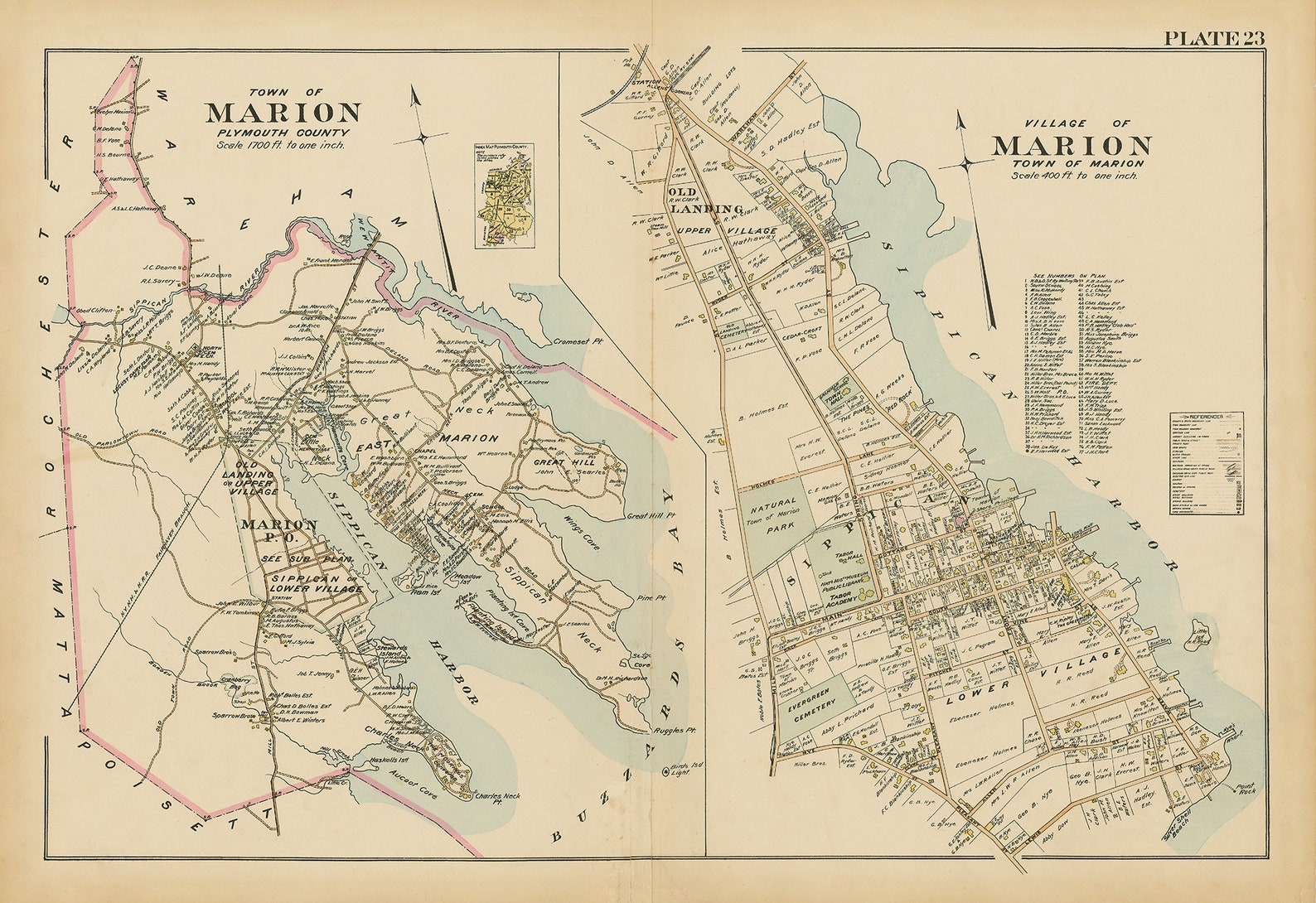 MARION, Massachusetts Town and Village - 1903 Map - Etsy