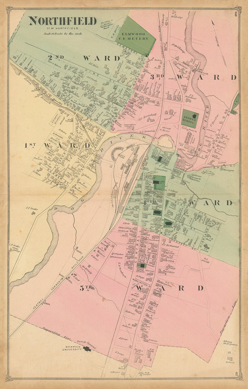 NORTHFIELD Vermont 1873 Map - Etsy