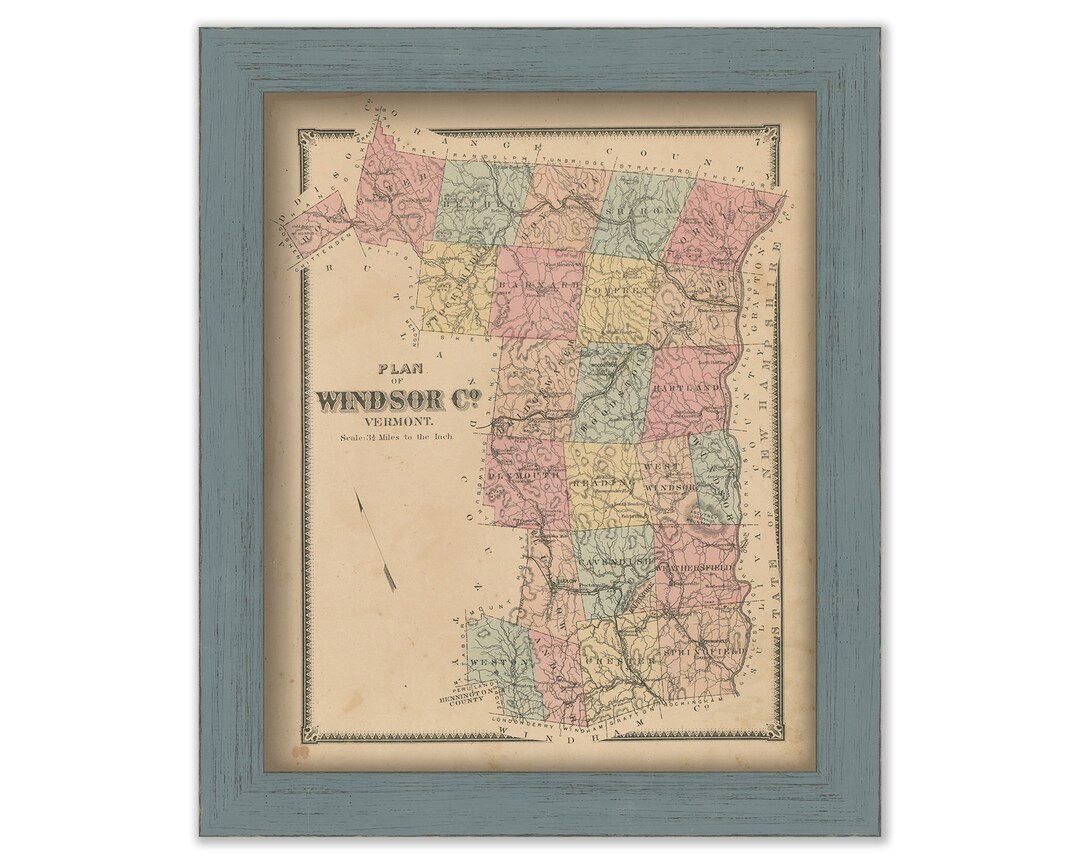 WINDSOR COUNTY, Vermont 1869 Map - Replica or Genuine ORIGINAL - Etsy