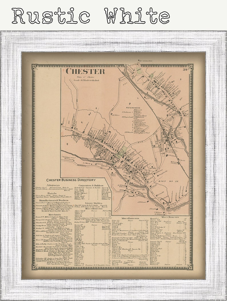 CHESTER VILLAGE Windsor County Vermont 1869 Map Replica or | Etsy