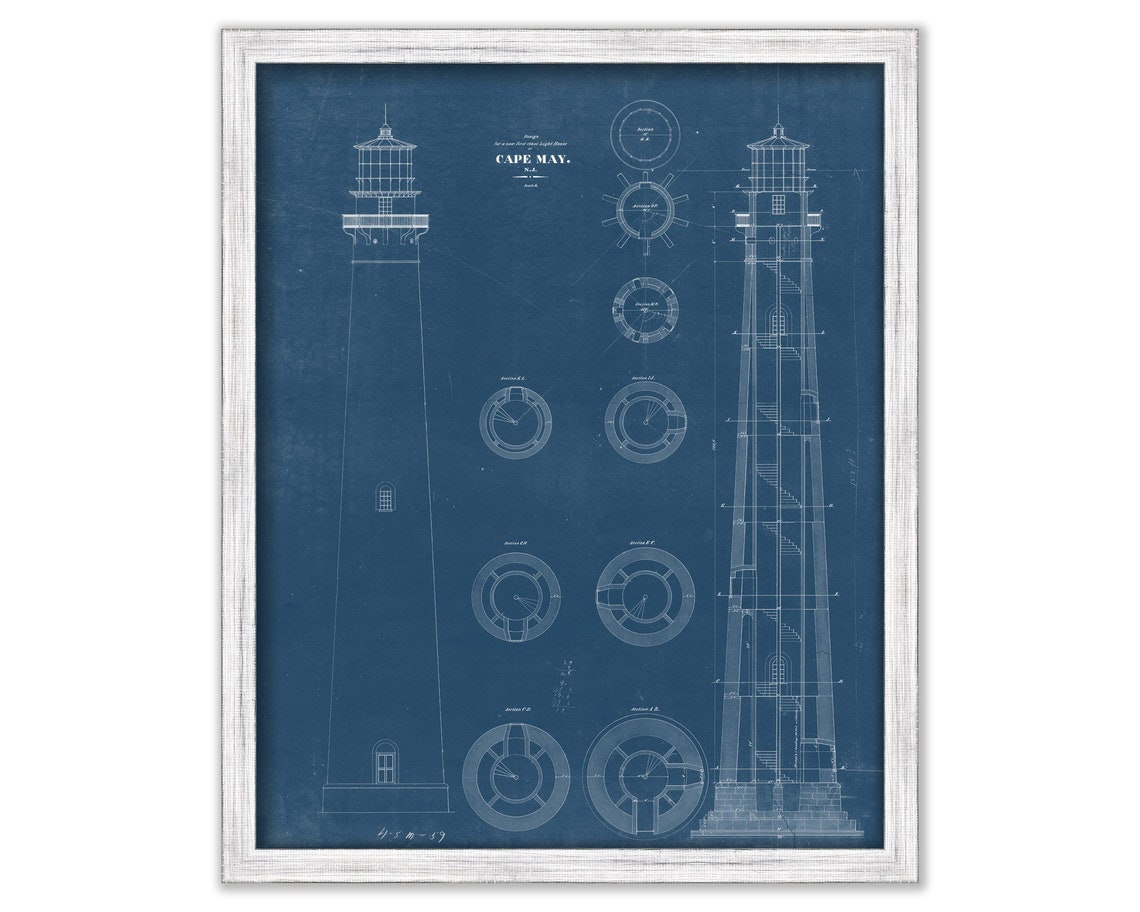 CAPE MAY LIGHTHOUSE New Jersey Blueprint Drawing and Plan | Etsy