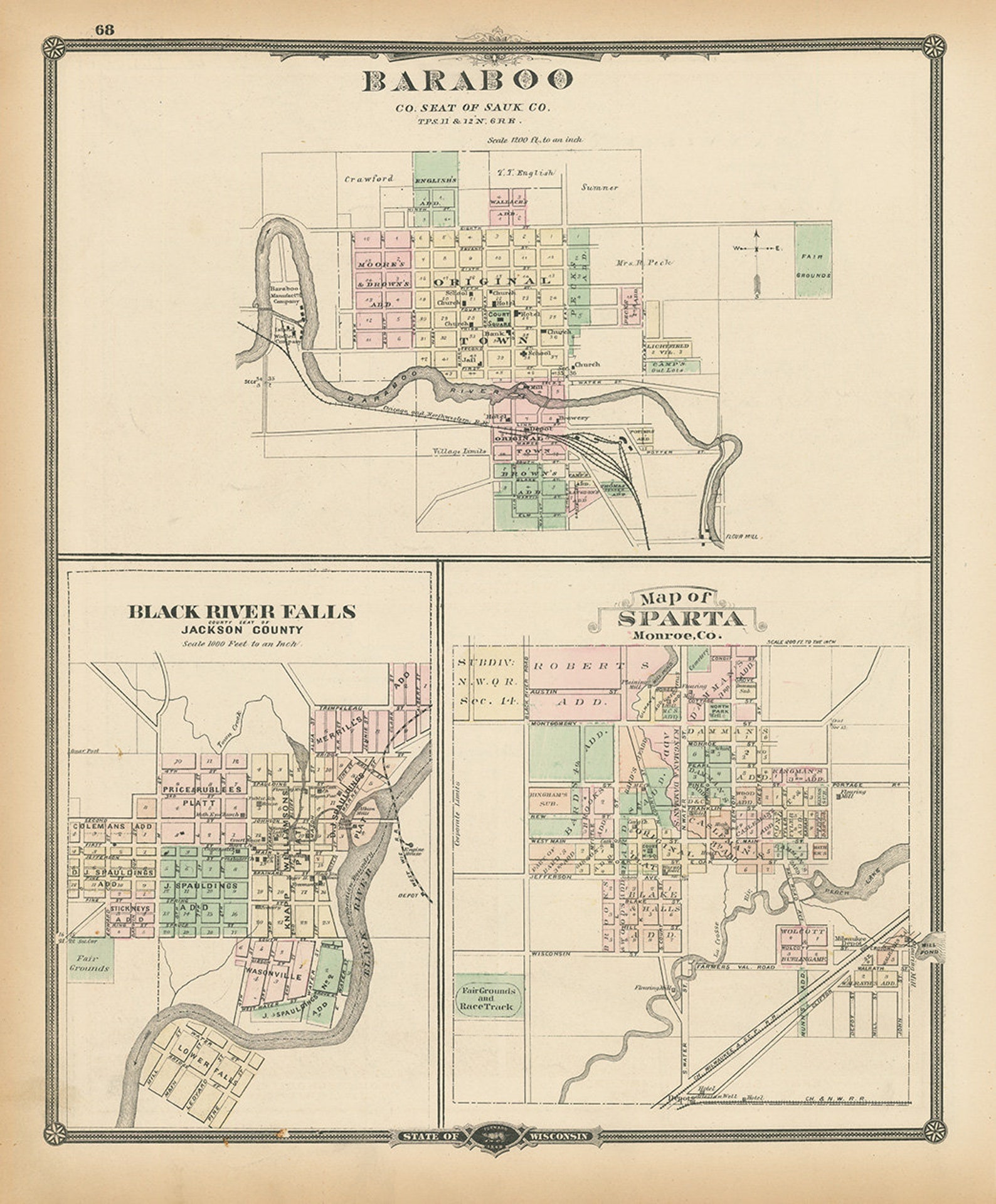 Baraboo Sparta and Black River Falls Wisconsin 1878 Map - Etsy