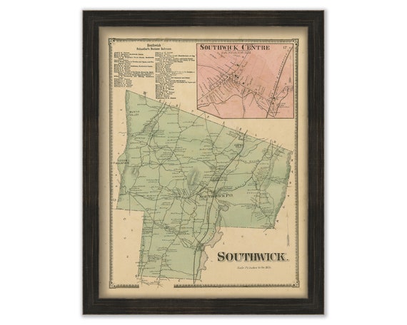 Town of SOUTHWICK Massachusetts 1870 Map | Etsy