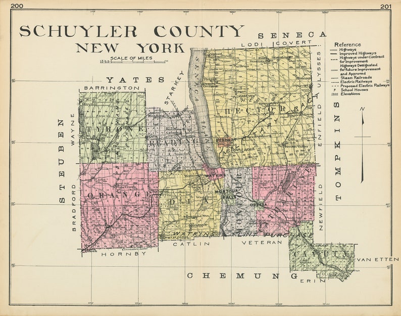 SCHUYLER County New York 1912 Map Replica or GENUINE - Etsy SCHUYLER County New York 1912 Map Replica or GENUINE - Etsy