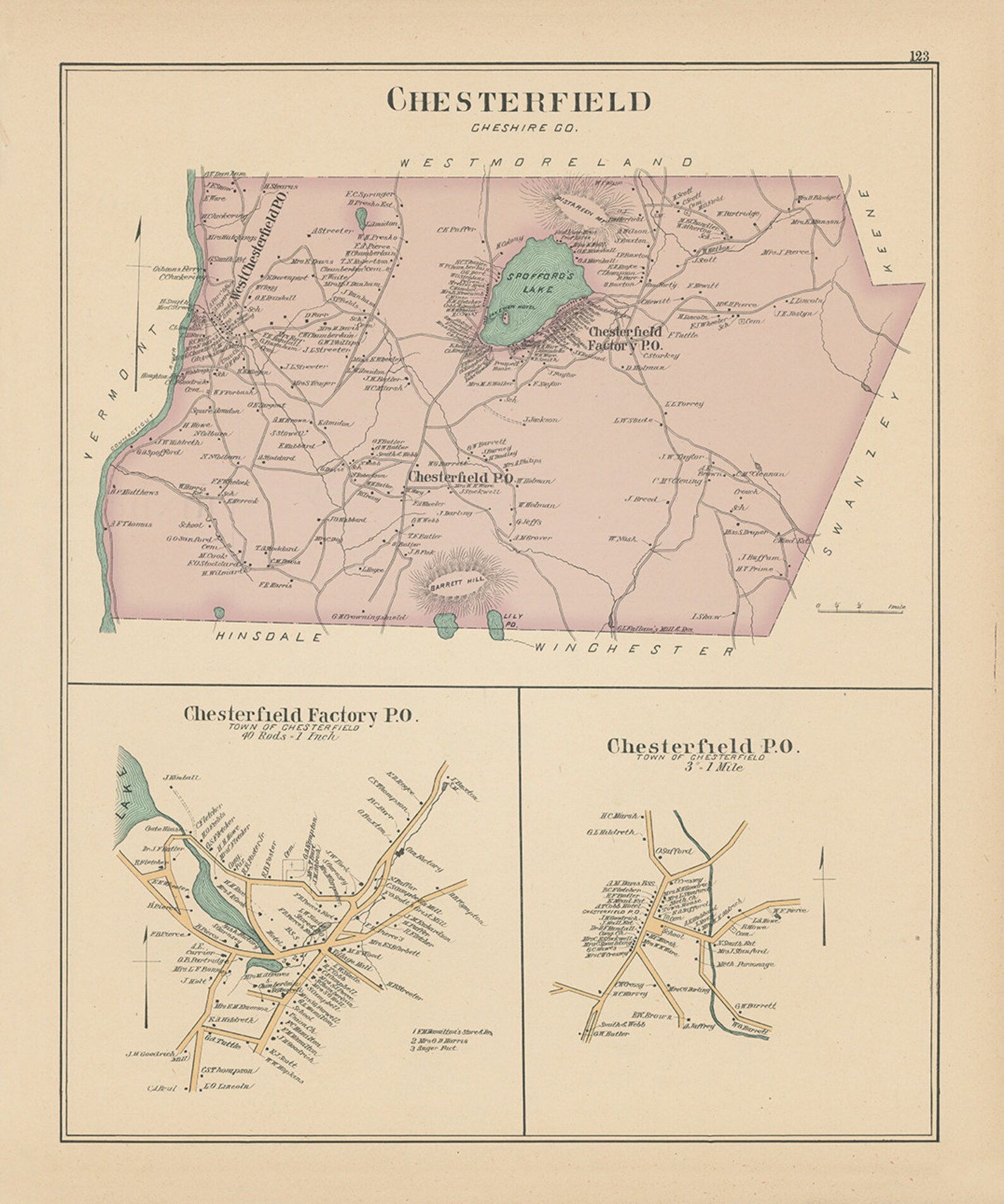 CHESTERFIELD New Hampshire 1892 Map Replica or Genuine - Etsy