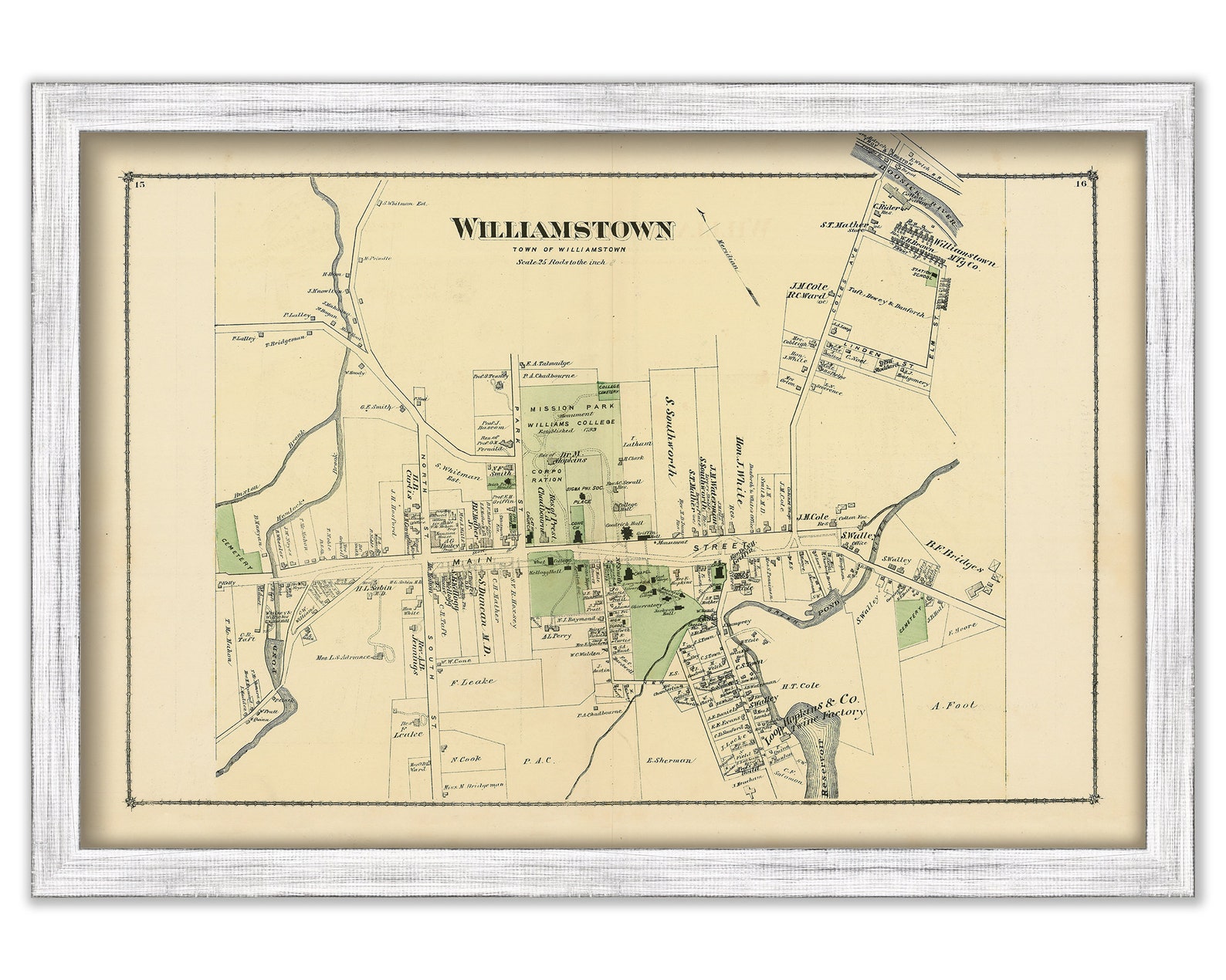 Village of WILLIAMSTOWN, Massachusetts 1871 Map Replica or Genuine ...