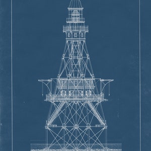 FOWEY ROCK LIGHTHOUSE, Miami, Florida - Blueprint Drawing and Plan of ...