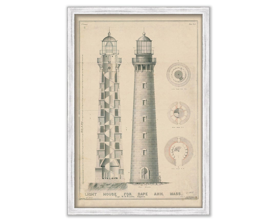 CAPE ANN LIGHT, Massachusetts - Drawing and Plan of the Lighthouse as ...