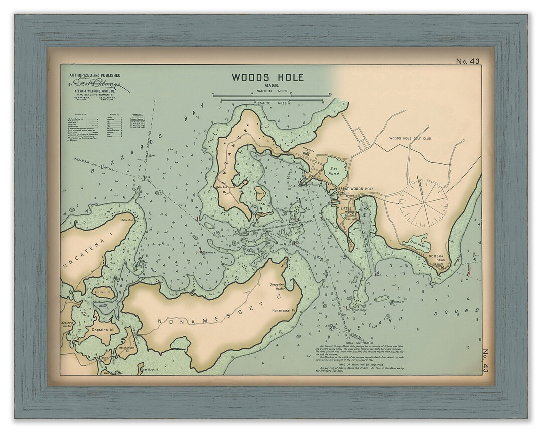 Woods Hole, Falmouth, Massachusetts - Nautical Chart by George W. Eldridge 1901 Colored Version ...