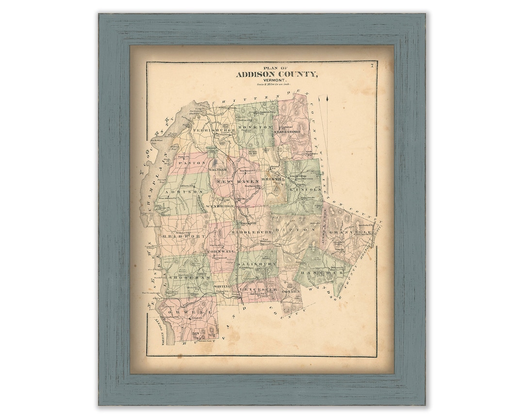 ADDISON COUNTY, Vermont - 1871 Map - Etsy
