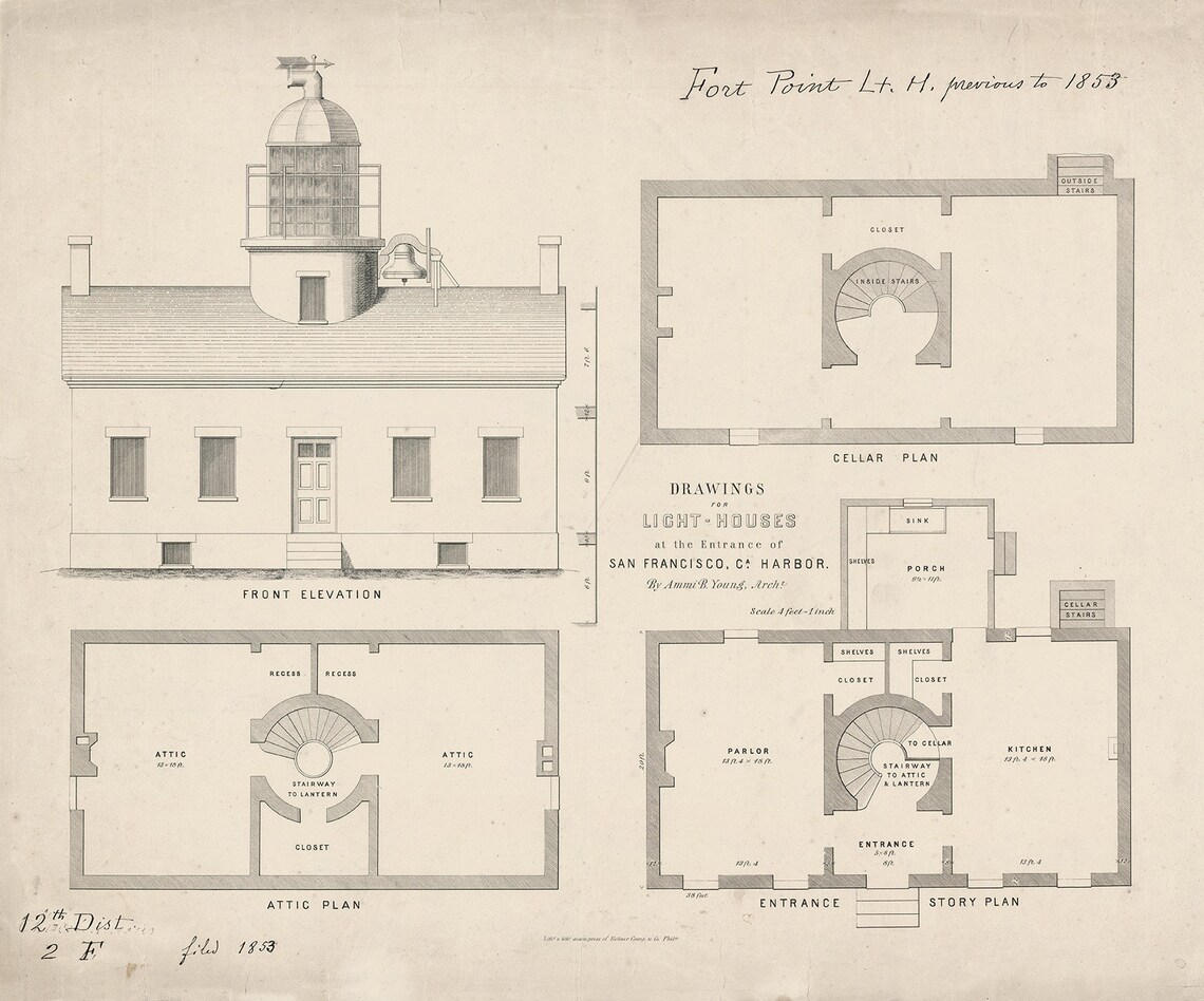 FORT POINT LIGHTHOUSE California Drawing and Plan of the - Etsy