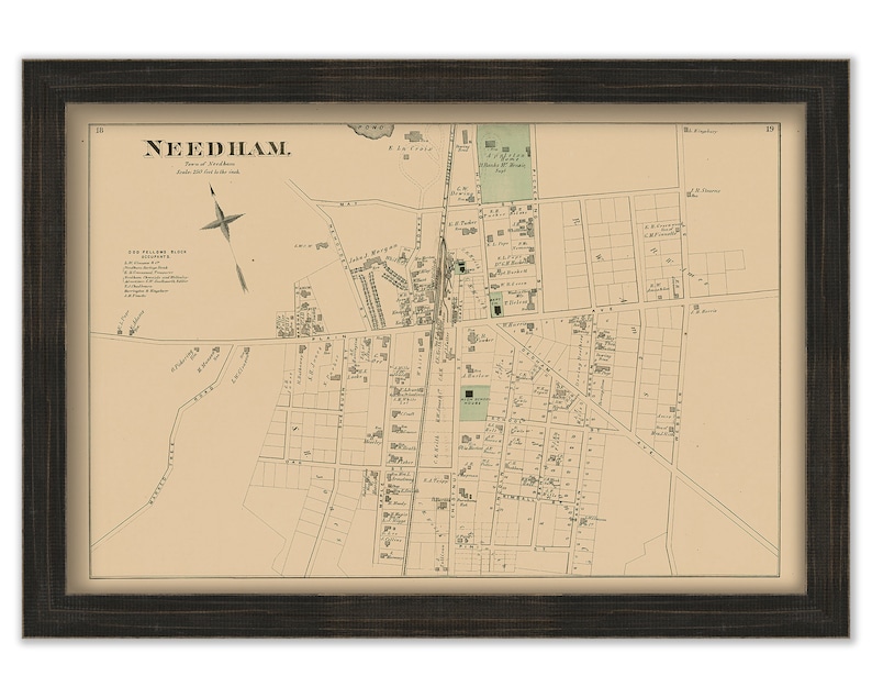 Village of NEEDHAM Massachusetts 1876 Map Replica or | Etsy