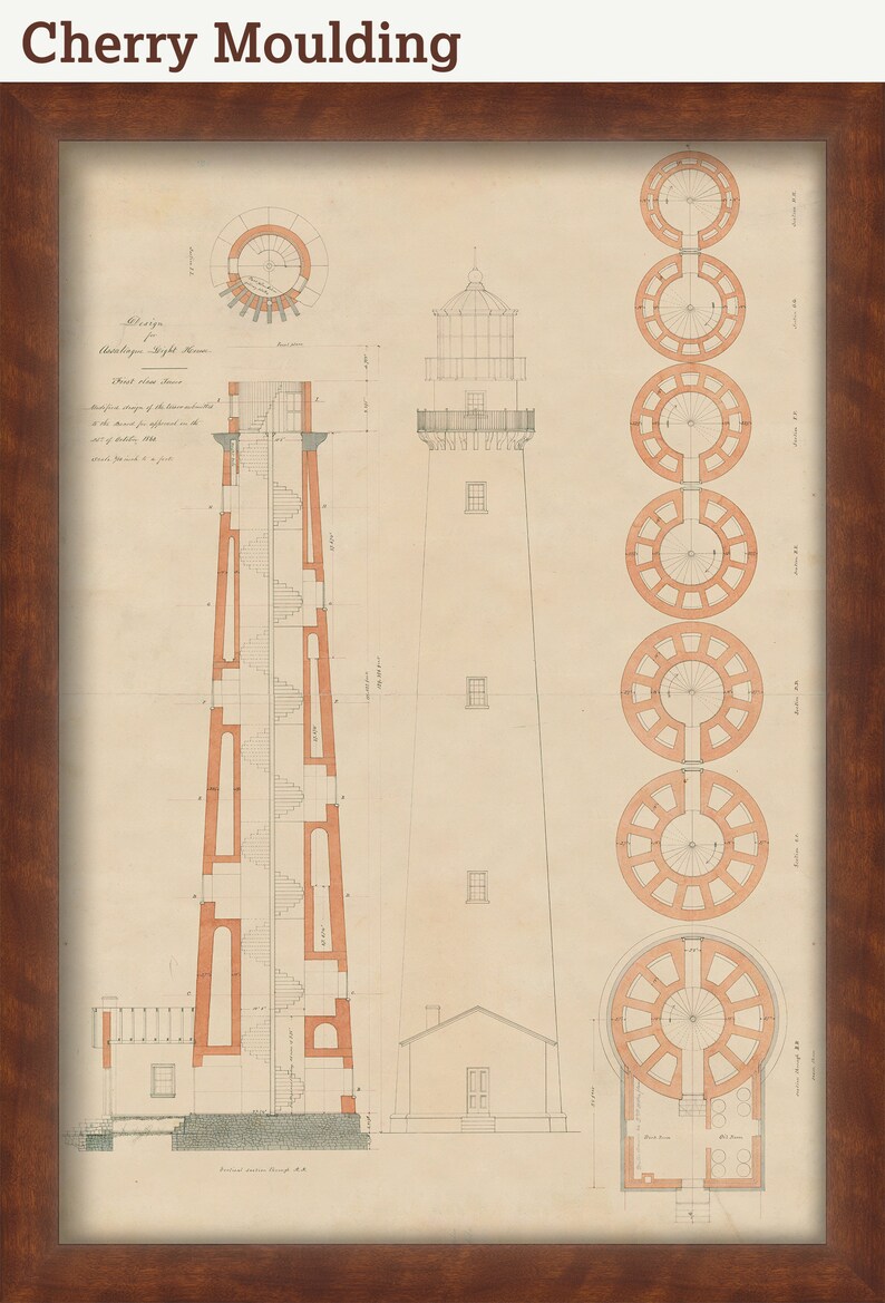 Assateague Lighthouse Virginia Architectural Drawing 1860 - Etsy